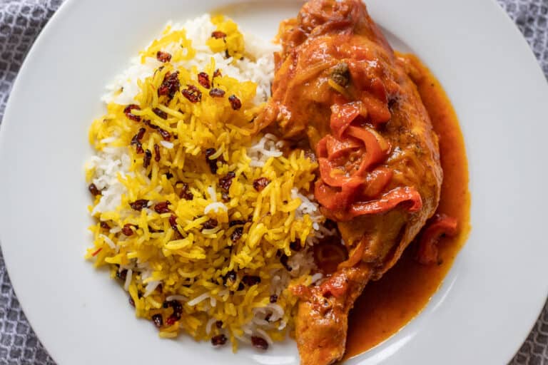 Zereshk Polo Morgh (Persian Barberry Rice with Chicken) - Cooking Gorgeous
