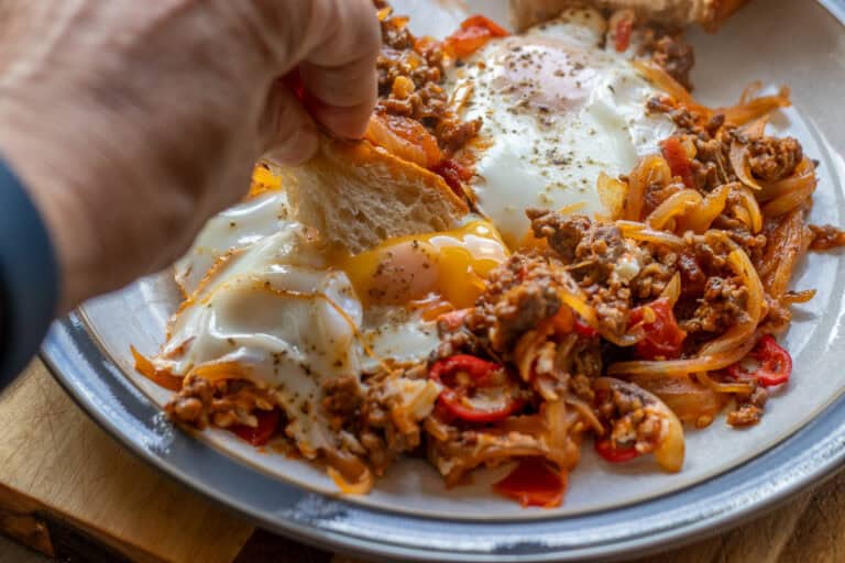 Kiymali Yumurta - Turkish Ground Beef and Eggs - Cooking Gorgeous